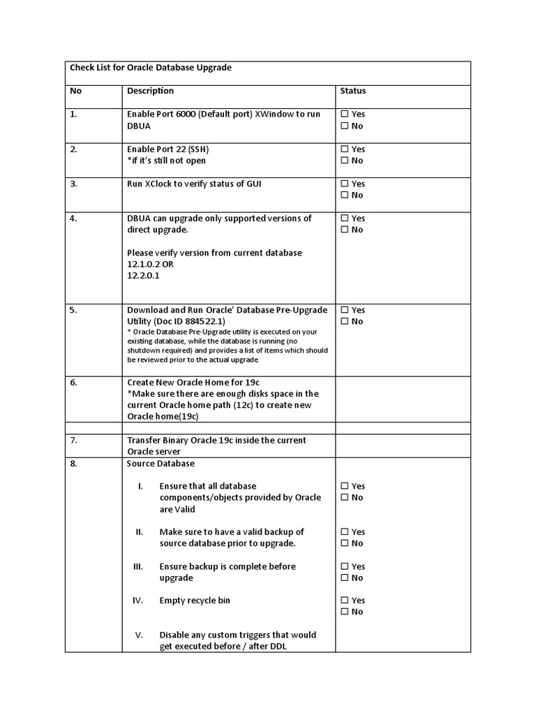 Oracle 12c to 19c Upgrade Checklist | PDF | Databases | Computer Data