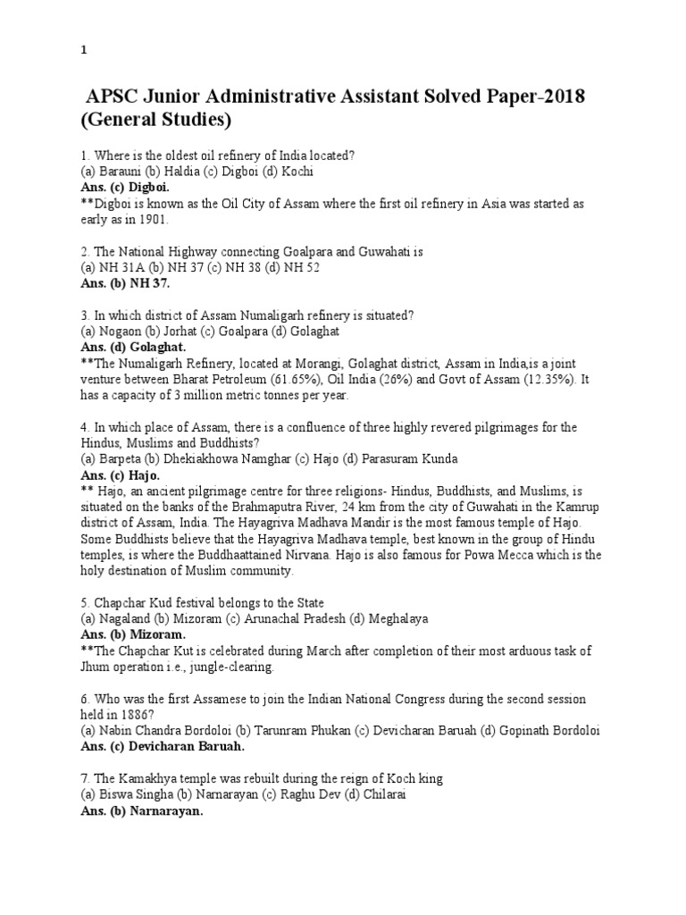 APSC Junior Administrative Assistant Solved Paper Summary | PDF | Nature