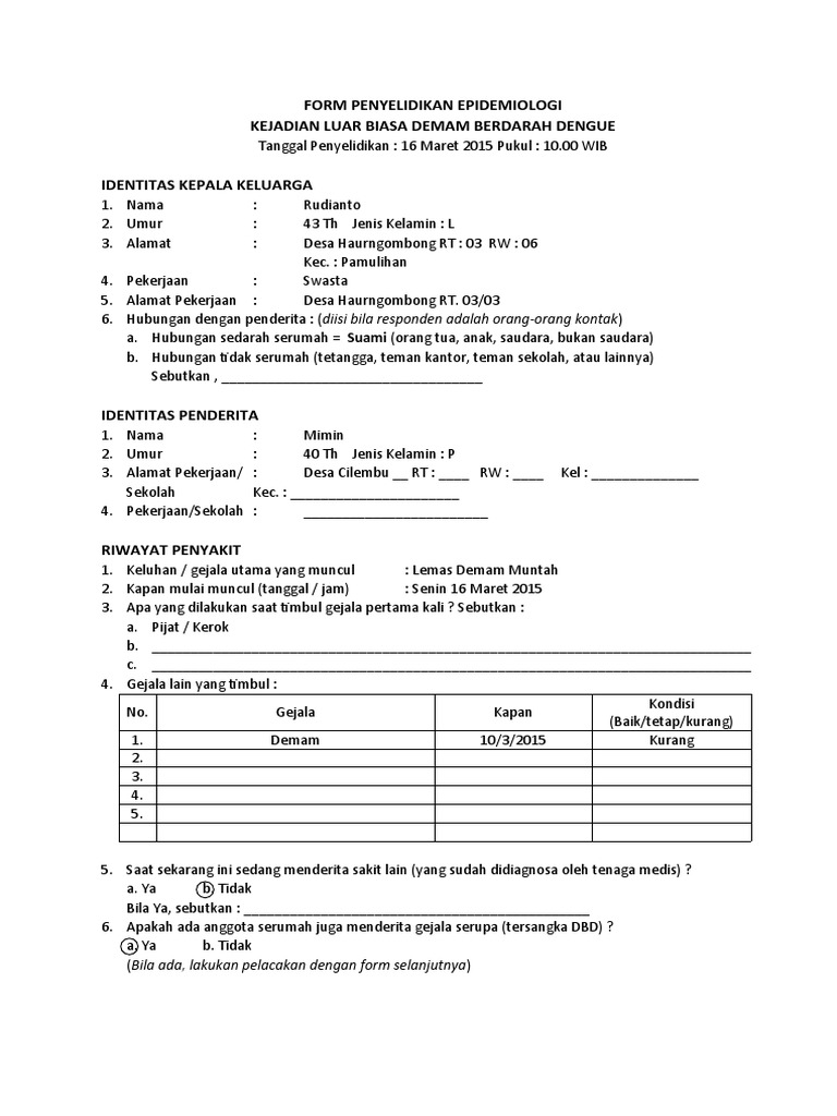 Formulir Pe DBD Saat KLB DBDD | PDF