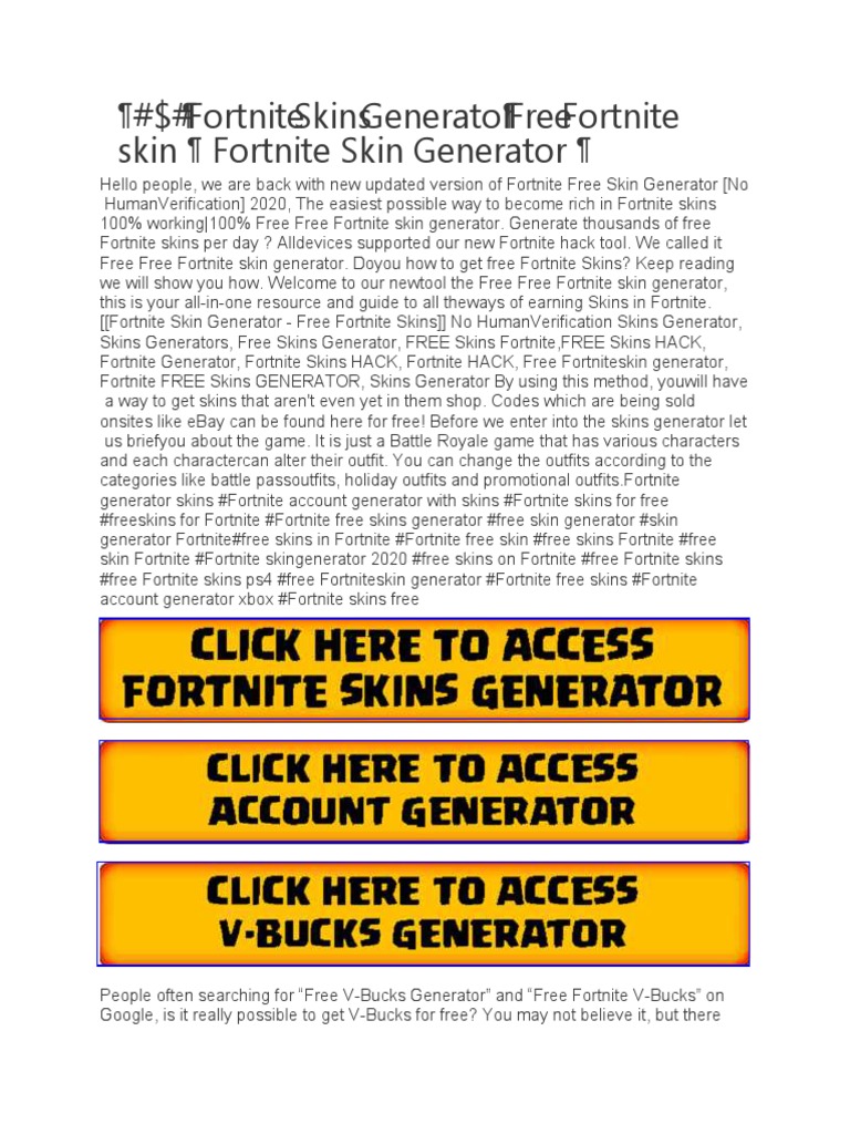 Fortnite Skin Generator - Generate A Set of Fortnite Skins | PDF ...
