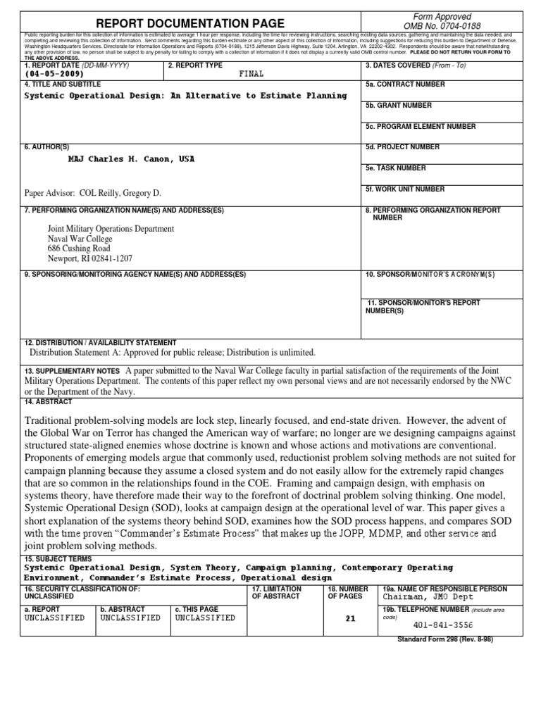Systemic Operational Design - An Alternative To Estimate Planning | PDF ...