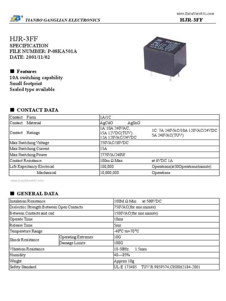Datasheet | PDF | Electrical Resistance And Conductance | Relay