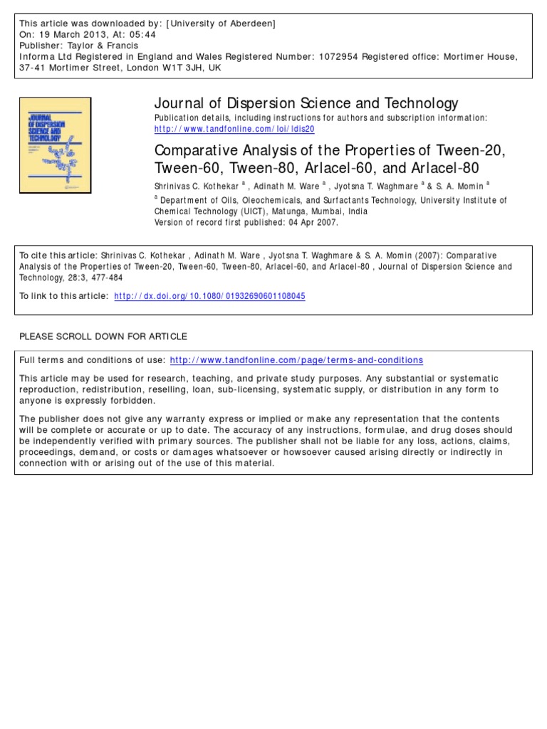 Comparative Analysis of The Properties of Tween-20 | PDF | Emulsion ...