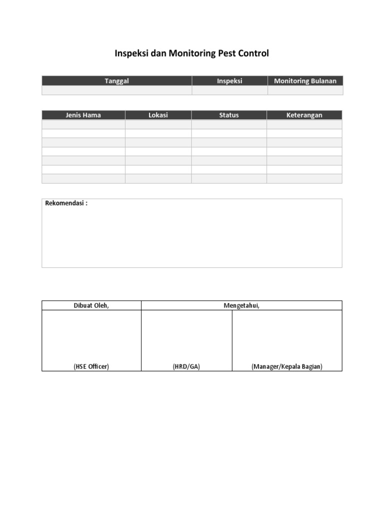 Pest Control Inspection and Monitoring Form | PDF