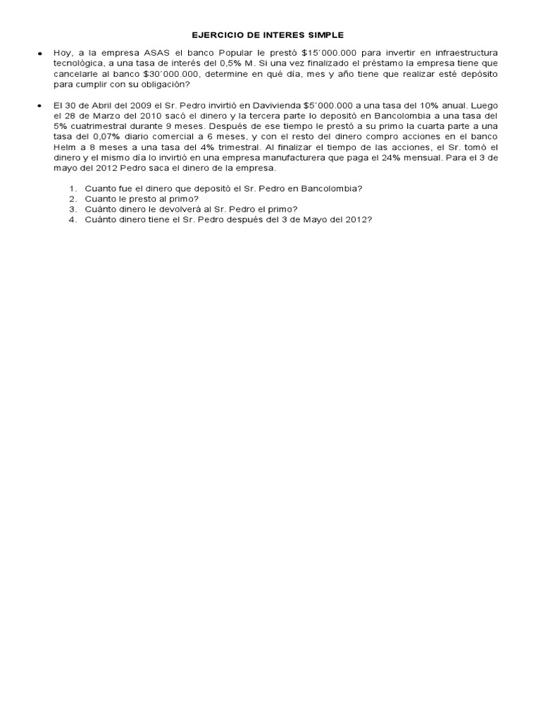 Taller de Interes Simple | PDF