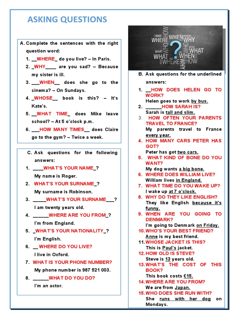 Question Words Practice Exercises | PDF | Language Arts & Discipline