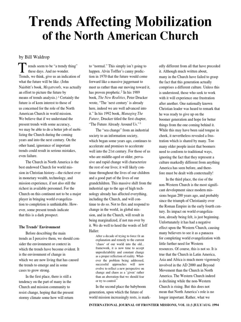 Trends Affecting Mobilization: of The North American Church | PDF ...