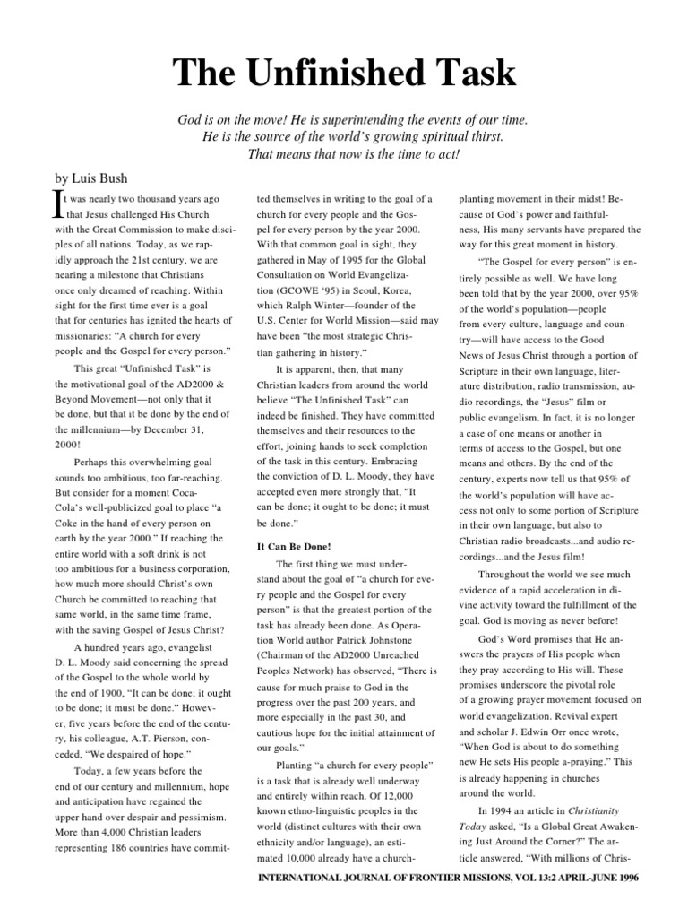 The Unfinished Task | PDF | The Gospel | Gospels