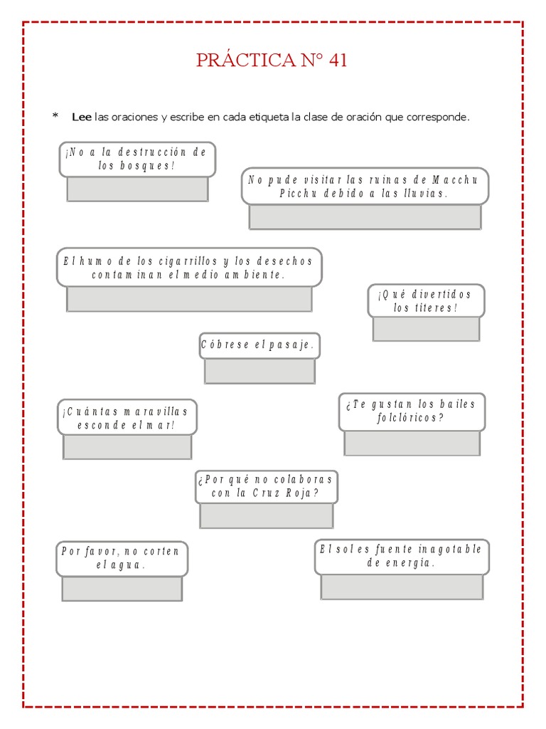 Ficha Tipos de Oraciones para Cuarto de Primaria | PDF