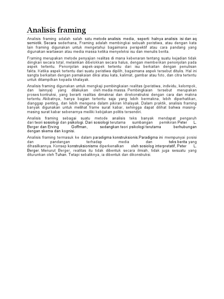 Analisis Framing | PDF