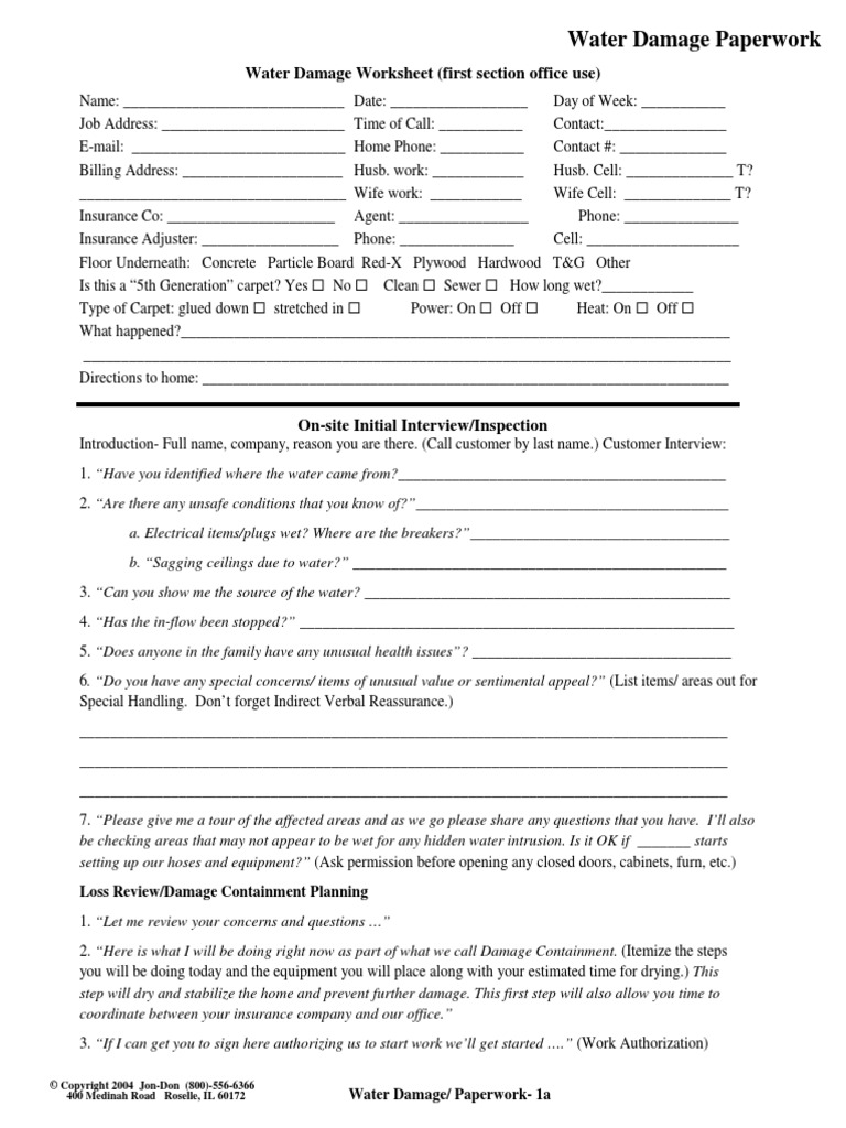 QuickTIPS Sample Water Damage Paperwork | PDF | Nature | Business