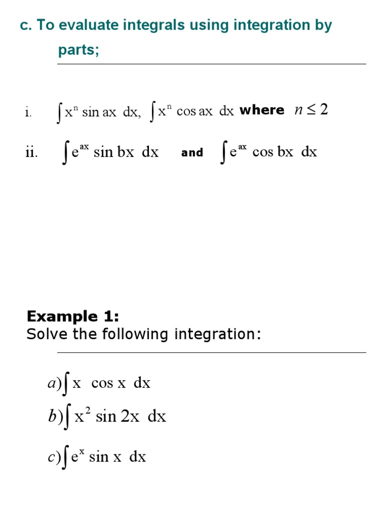 .11 Integration - Integration by Parts Method (Examples) | PDF ...