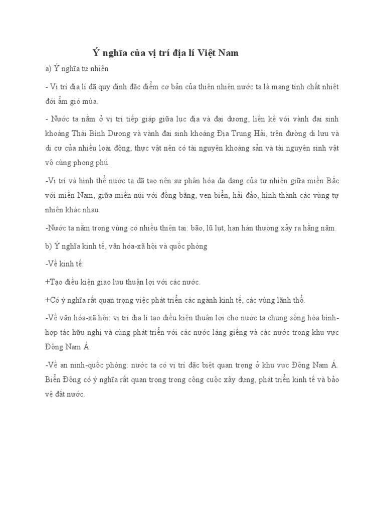 Y Nghia Cua VI Tri Dia Ly Viet Nam