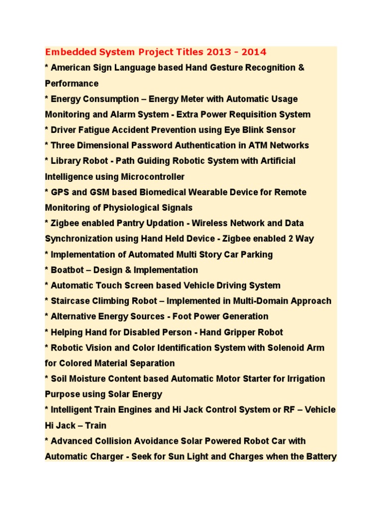 Embedded System Project Titles 2013 - 2014 | PDF | Radio Frequency ...