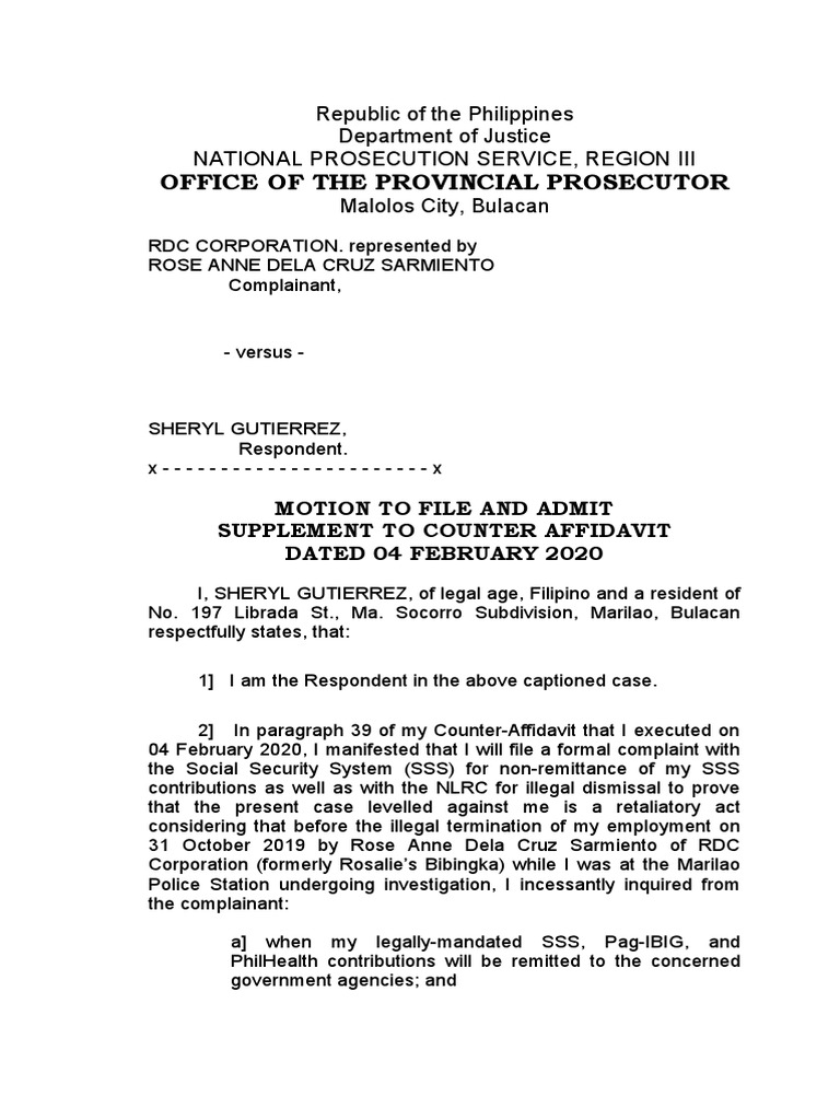 Motion to Admit Supplementary Counter Affidavit | PDF | Affidavit ...
