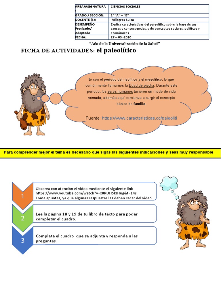 Ficha El Paleolítico2 | PDF | Paleolítico | Edad de Piedra