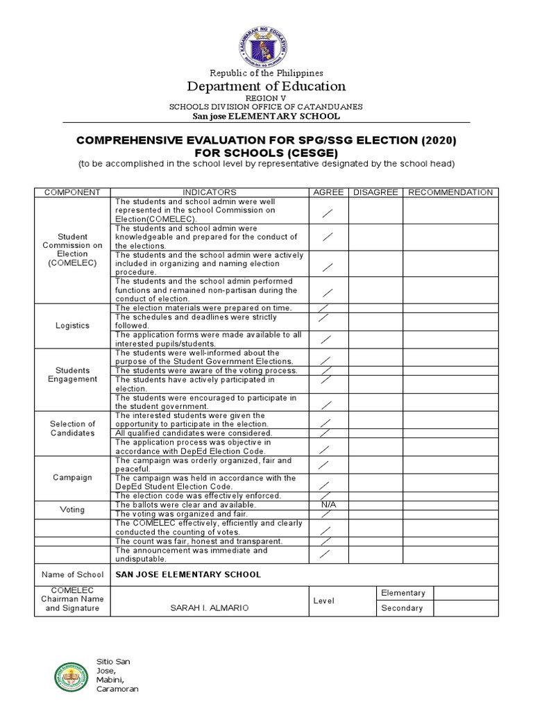 Department of Education: Comprehensive Evaluation For SPG/SSG Election ...