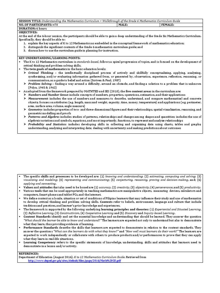 Grade 6 Math Curriculum Guide | PDF | Curriculum | Critical Thinking