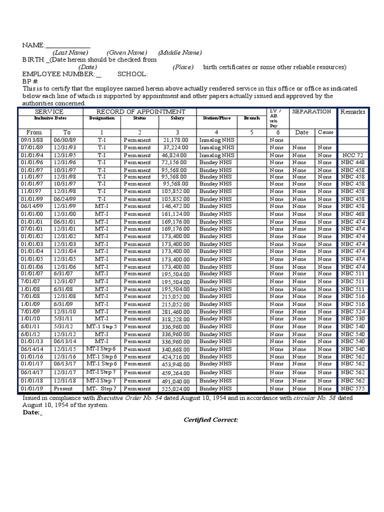 Employee Service Record Certificate | PDF | Government | Business