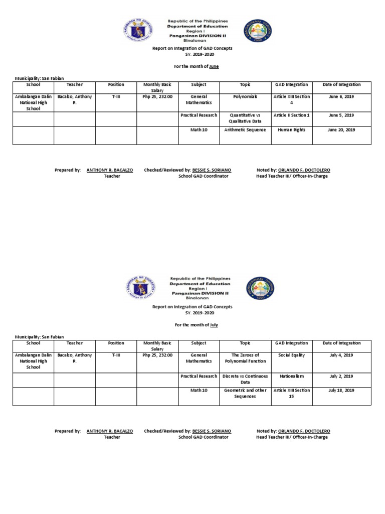 Sample Report On Integration of GAD Concepts | PDF | Integral ...