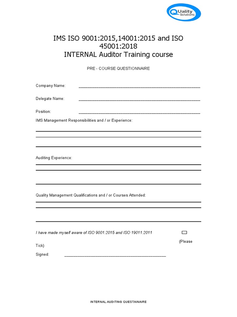 Pre Course Questionnaire | PDF