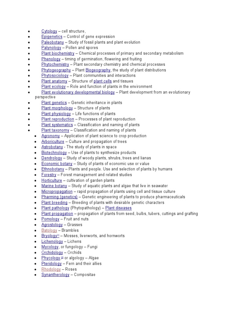 Branches List | PDF | Botany | Plants
