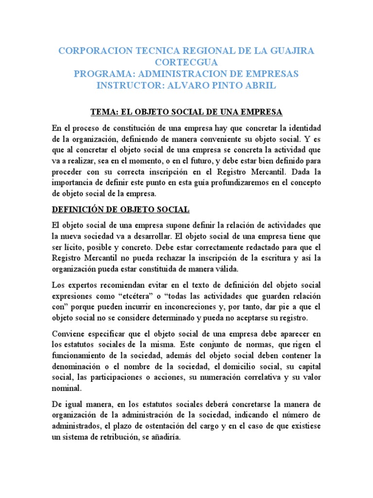 Objeto Social de Una Empresa | PDF | Sociedad de responsabilidad limitada | Economias