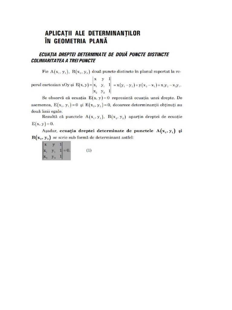 Aplicatii Ale Determinantilor in Geometrie | PDF