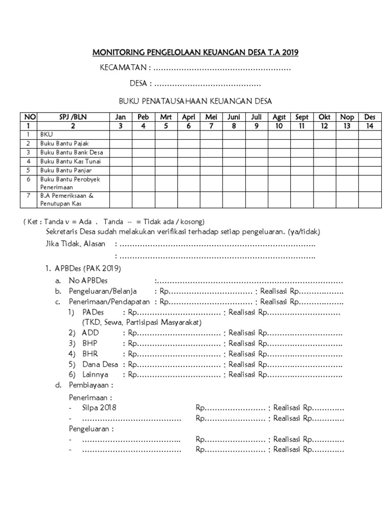 Check List Monitoring .2020 PDF | PDF