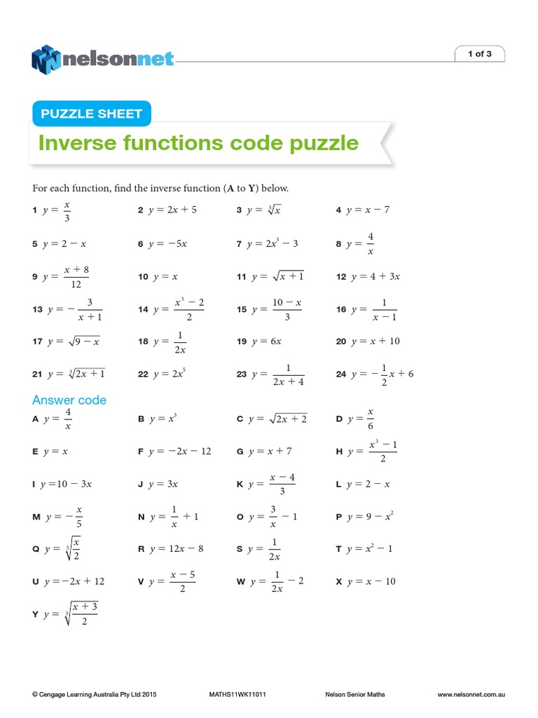 Inverse Functions Code Puzzle | PDF | Discrete Mathematics | Algorithms