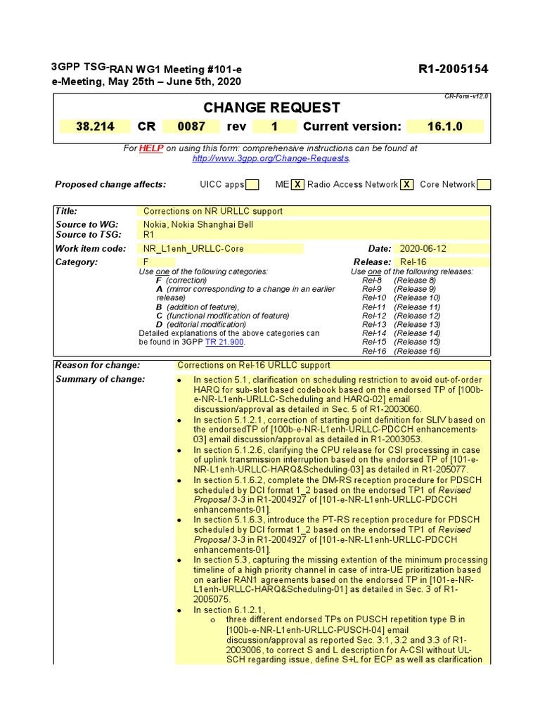 Change Request: 3GPP TSG-RAN WG1 Meeting #101-E E-Meeting, May 25th ...