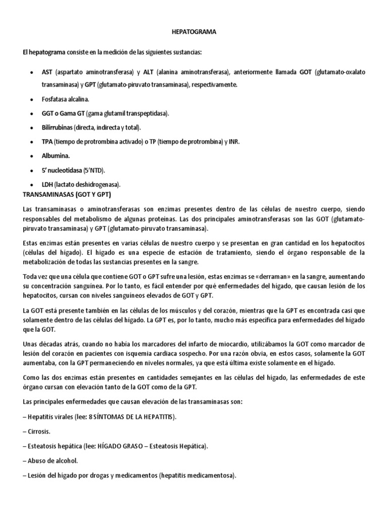 Hepatograma: Análisis y Enzimas Clave | PDF | Transaminasa | Hepatitis