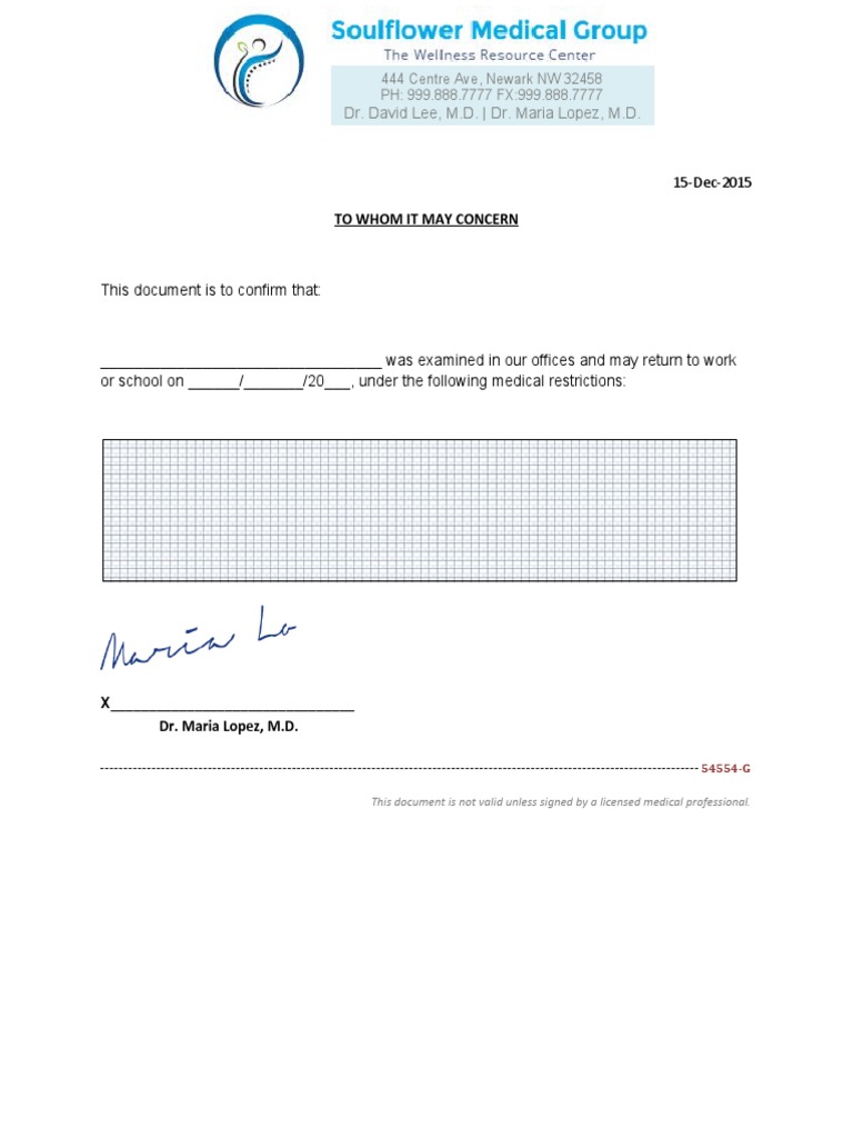 Doctors Note Example For Student | PDF