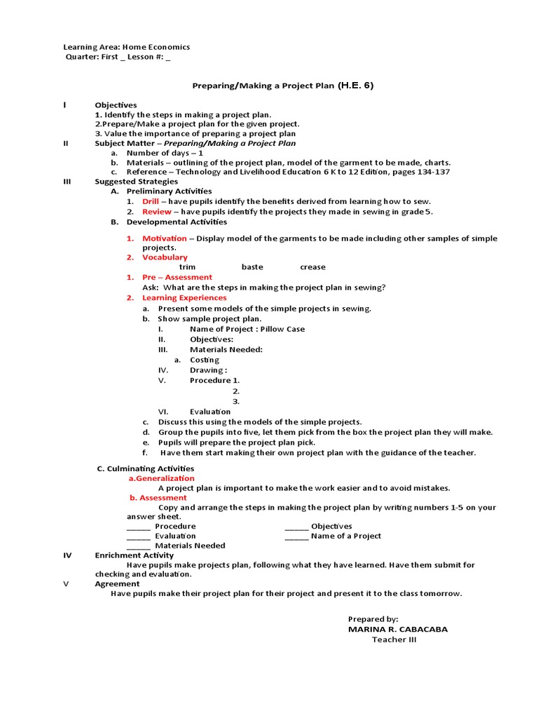 QA Project Plan Making TLE 6 | PDF | Communication | Pedagogy