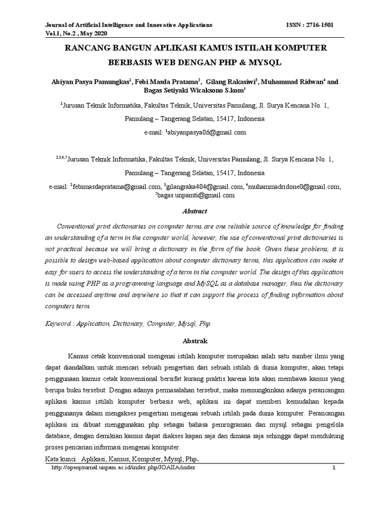 Rancang Bangun Aplikasi Kamus Istilah Komputer Berbasis Web Dengan PHP ...