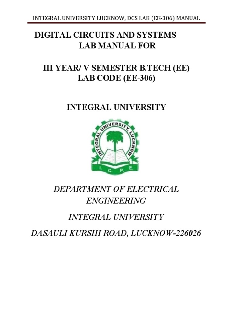 Digital Circuits and Systems Lab Manual For Iii Year/ V Semester B.Tech ...