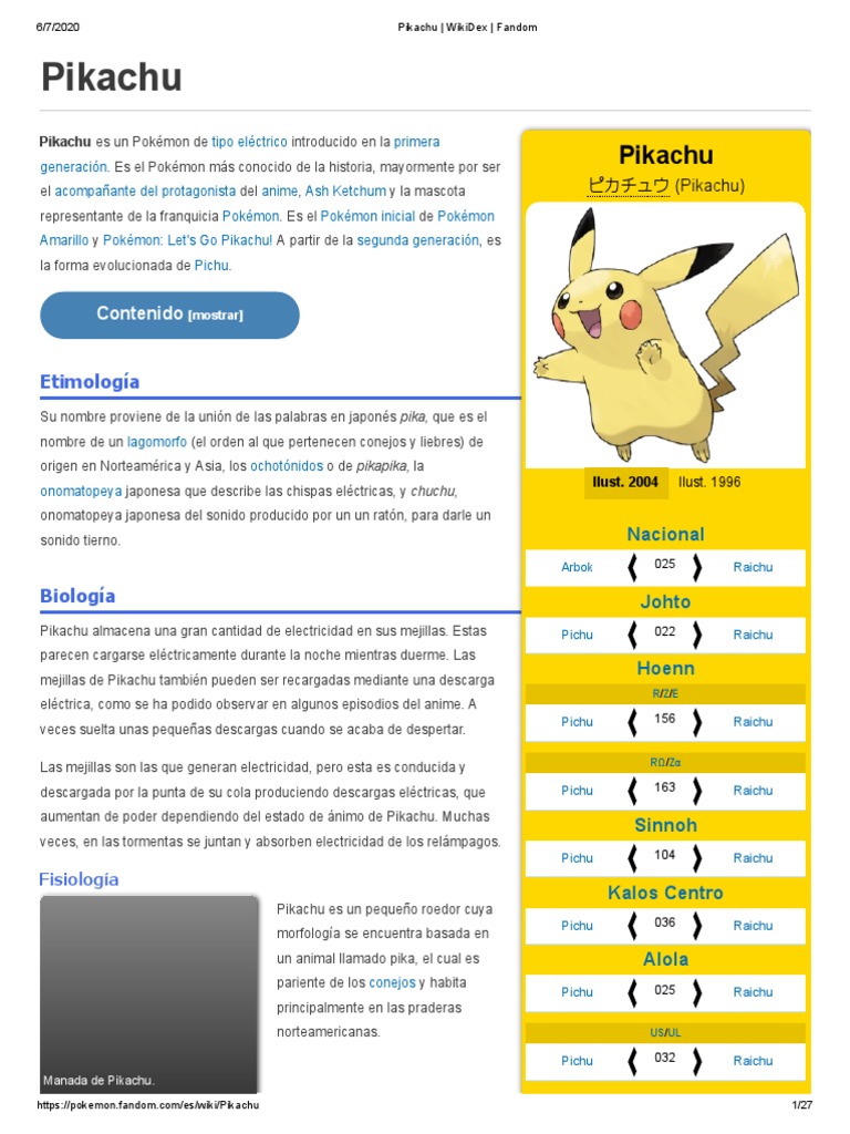 Pikachu - WikiDex - Fandom PDF | PDF | Pokémon | Naturaleza