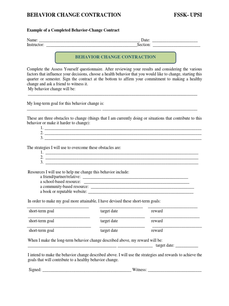 20151105091132behavior Change Contract | PDF | Goal | Behavior