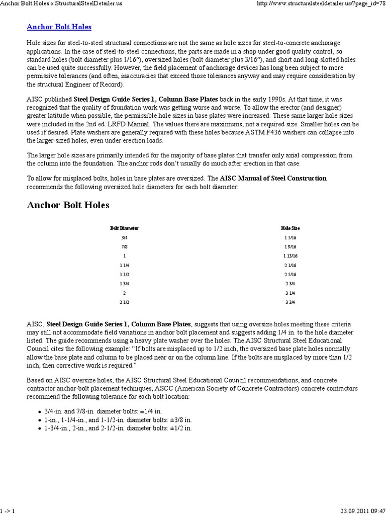 Anchor Bolt Hole Size Guidelines | PDF | Screw | Engineering Tolerance