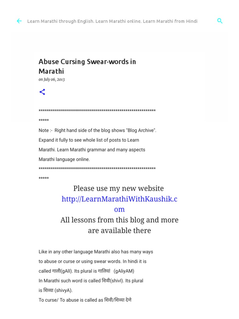 Abuse Cursing Swear-Words in Marathi | Download Free PDF | Profanity ...