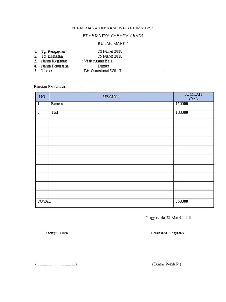 Form Biaya Operasional | PDF
