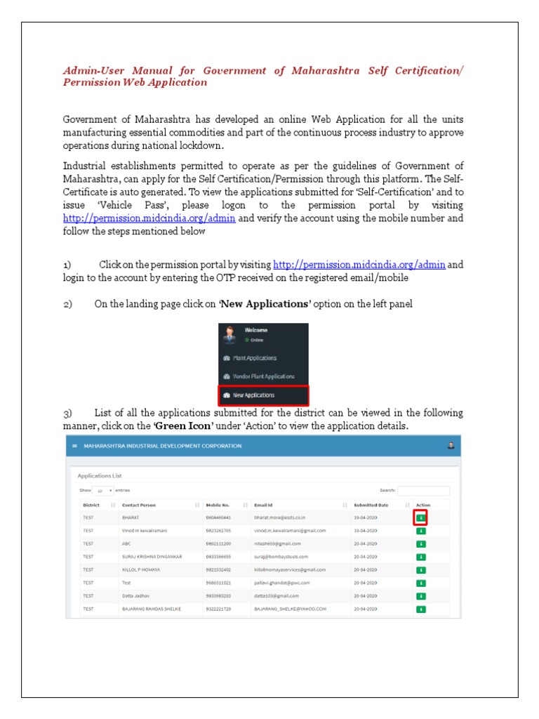 MIDC Permission Portal Admin - User Manual - V4 | PDF