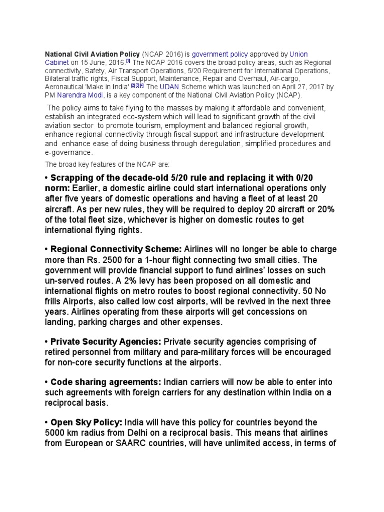 National Civil Aviation Policy | Download Free PDF | Airlines | Airport