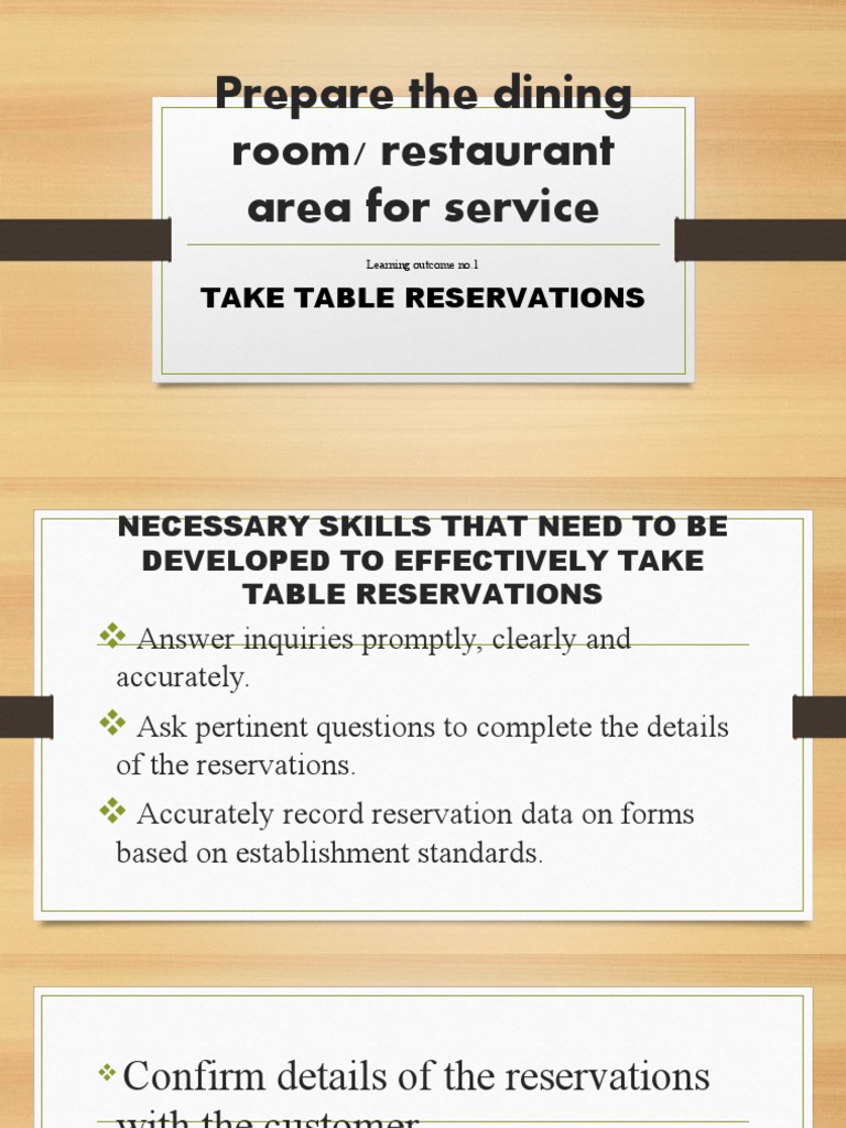 Prepare The Dining Room/ Restaurant Area For Service: Take Table ...