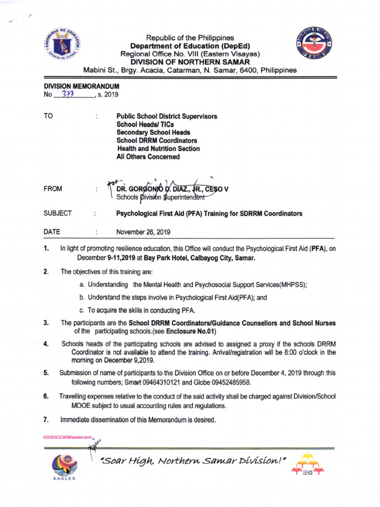 PFA TRAINING FOR SDRRM COORDINATORS at DEPED NORTHERN SAMAR | PDF ...