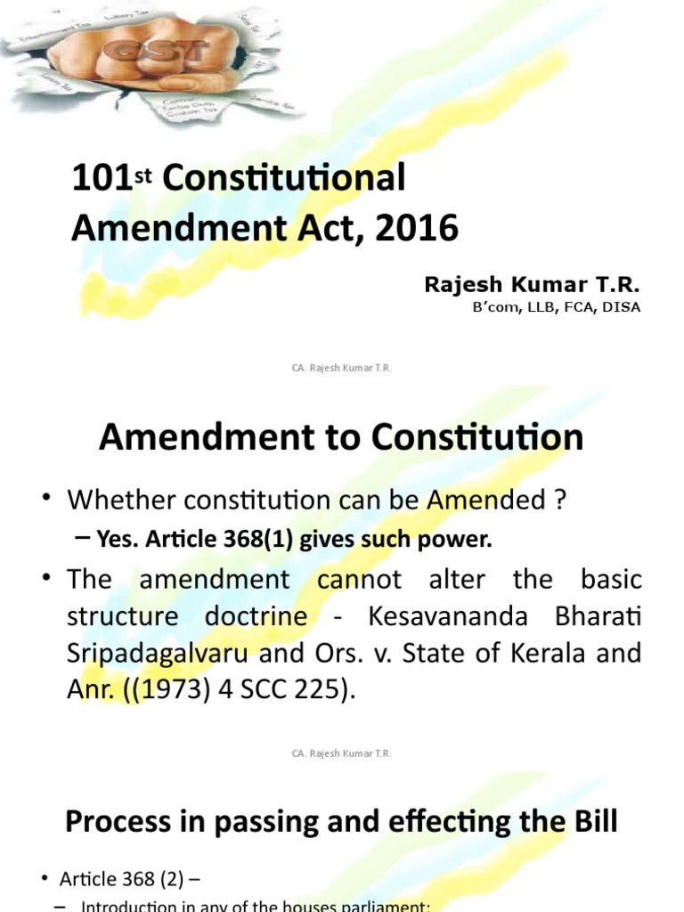 101 Constitutional Amendment Act - GST | PDF | Government Finances ...