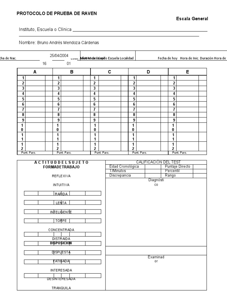 Protocolo de Prueba de Raven - Escala General | PDF | Enseñando y aprendiendo