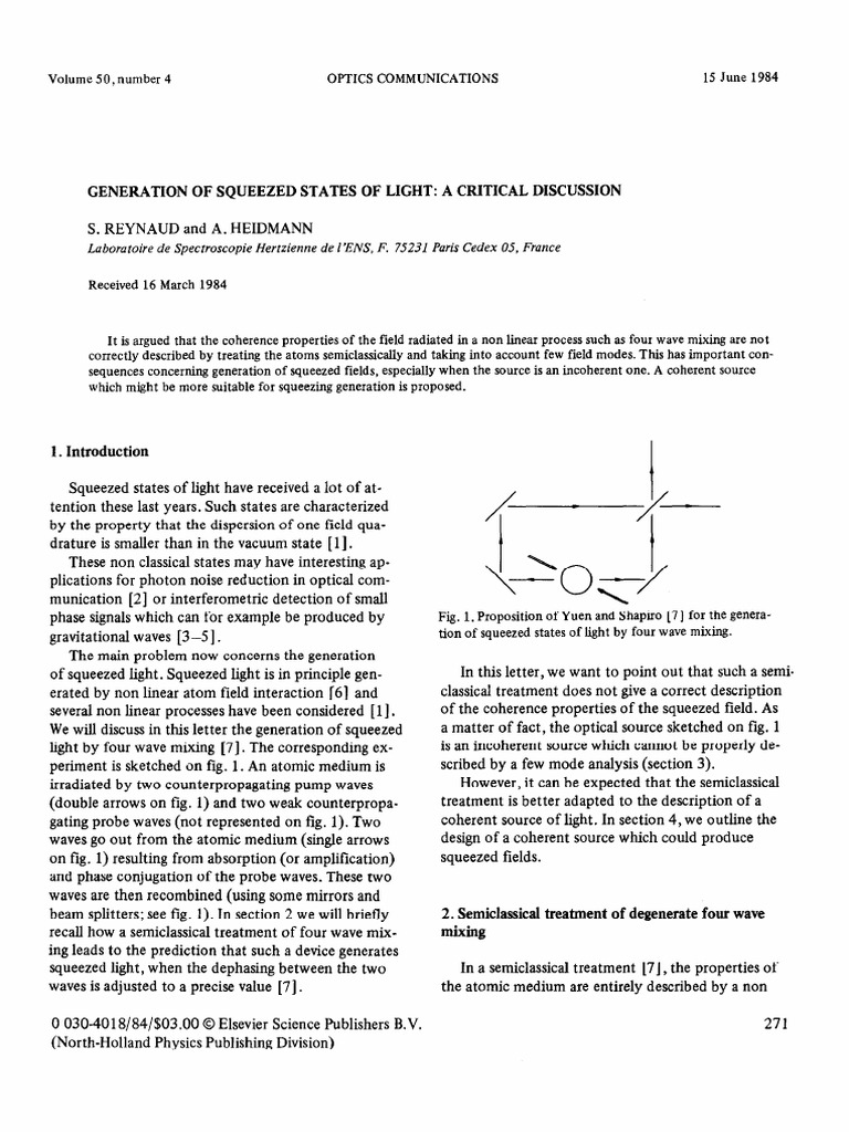 Generation of Squeezed States of Light: A Critical Discussion S | PDF ...