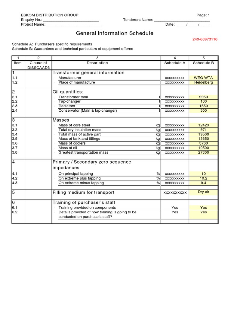 Information Schedule | Download Free PDF | Transformer | Electrical ...