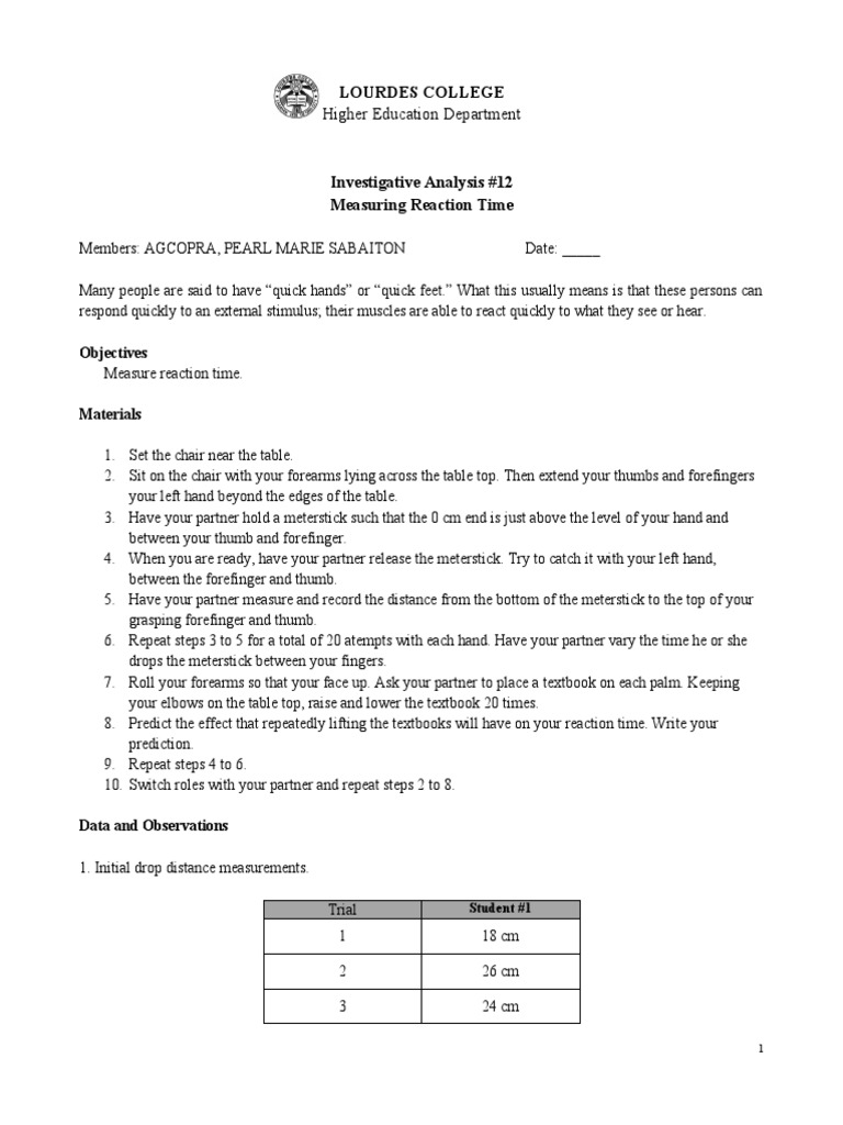 IA-12-Measuring Reaction Time | PDF | Thumb | Hand